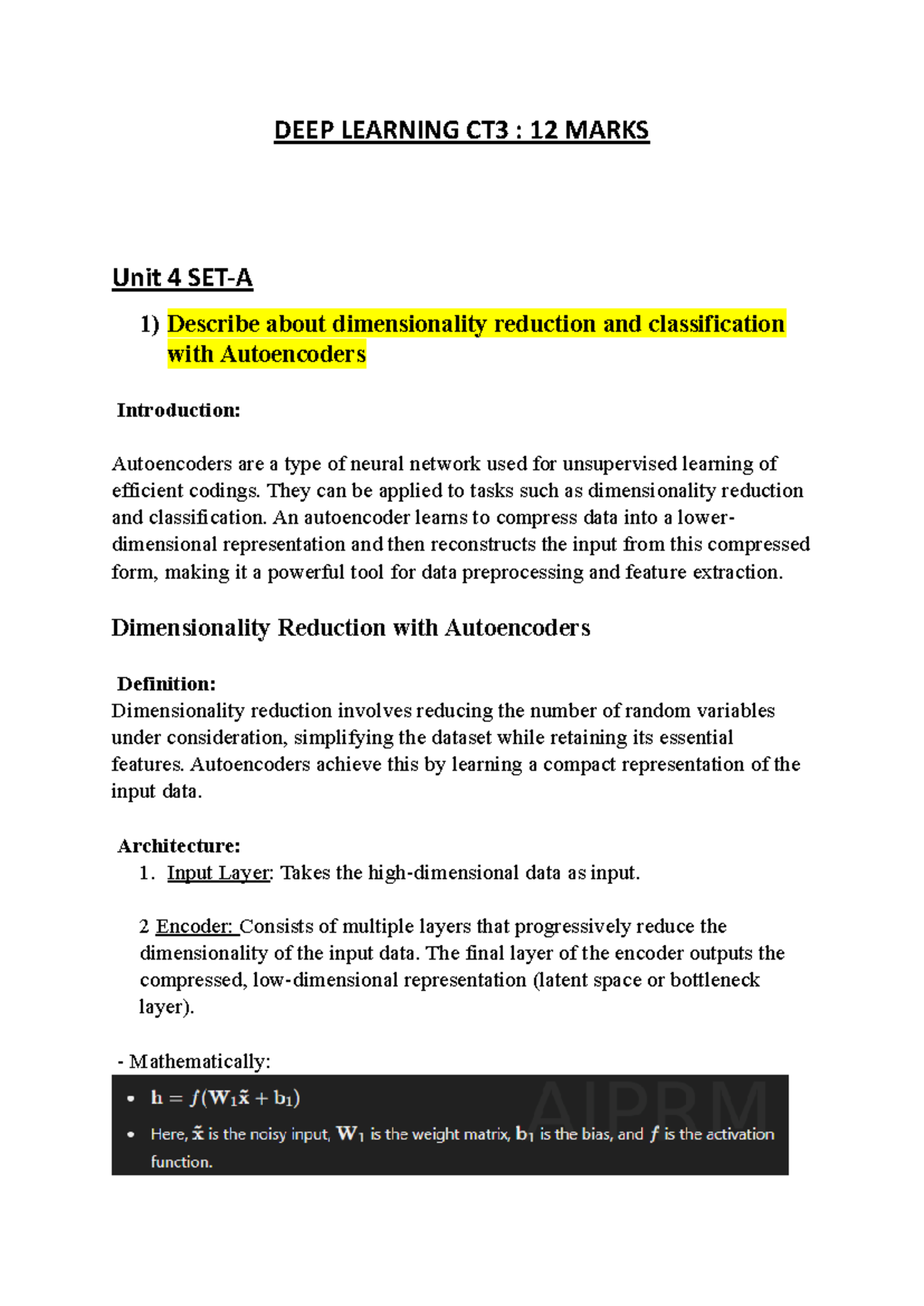 DEEP Learning CT3 12 marks - DEEP LEARNING CT3 : 12 MARKS Unit 4 SET-A 1) Describe about - Studocu
