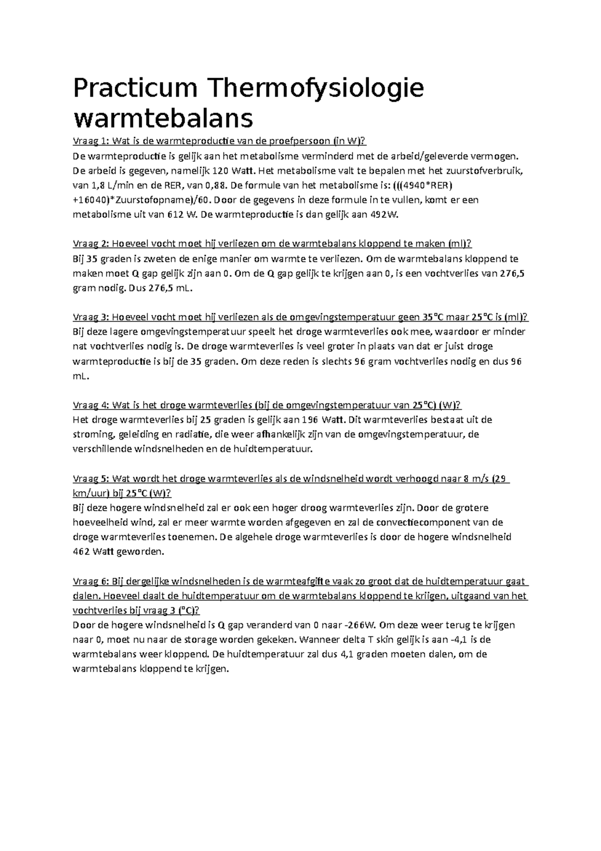 Practicum Thermofysiologie warmtebalans - Practicum Thermofysiologie ...
