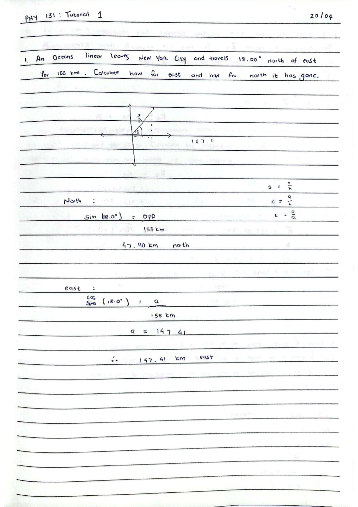 Phy 131 Tutorial 1 Calculate How Far West And North Phy 131