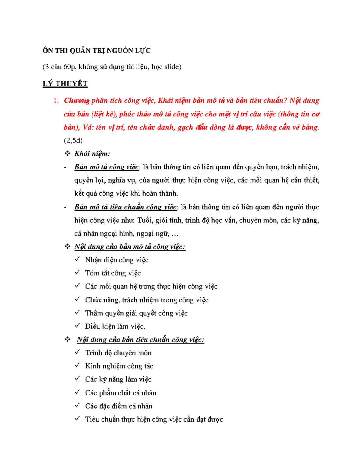 Qtnnl - ÔN THI QUẢN TRỊ NGUỒN LỰC ( 3 câu 60p, không sử dụng tài liệu ...