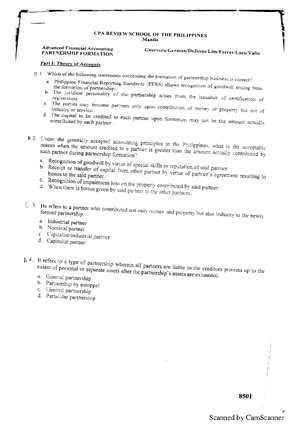 Quiz 1 Partnership Formation and Operation - Quiz 1: Partnership ...