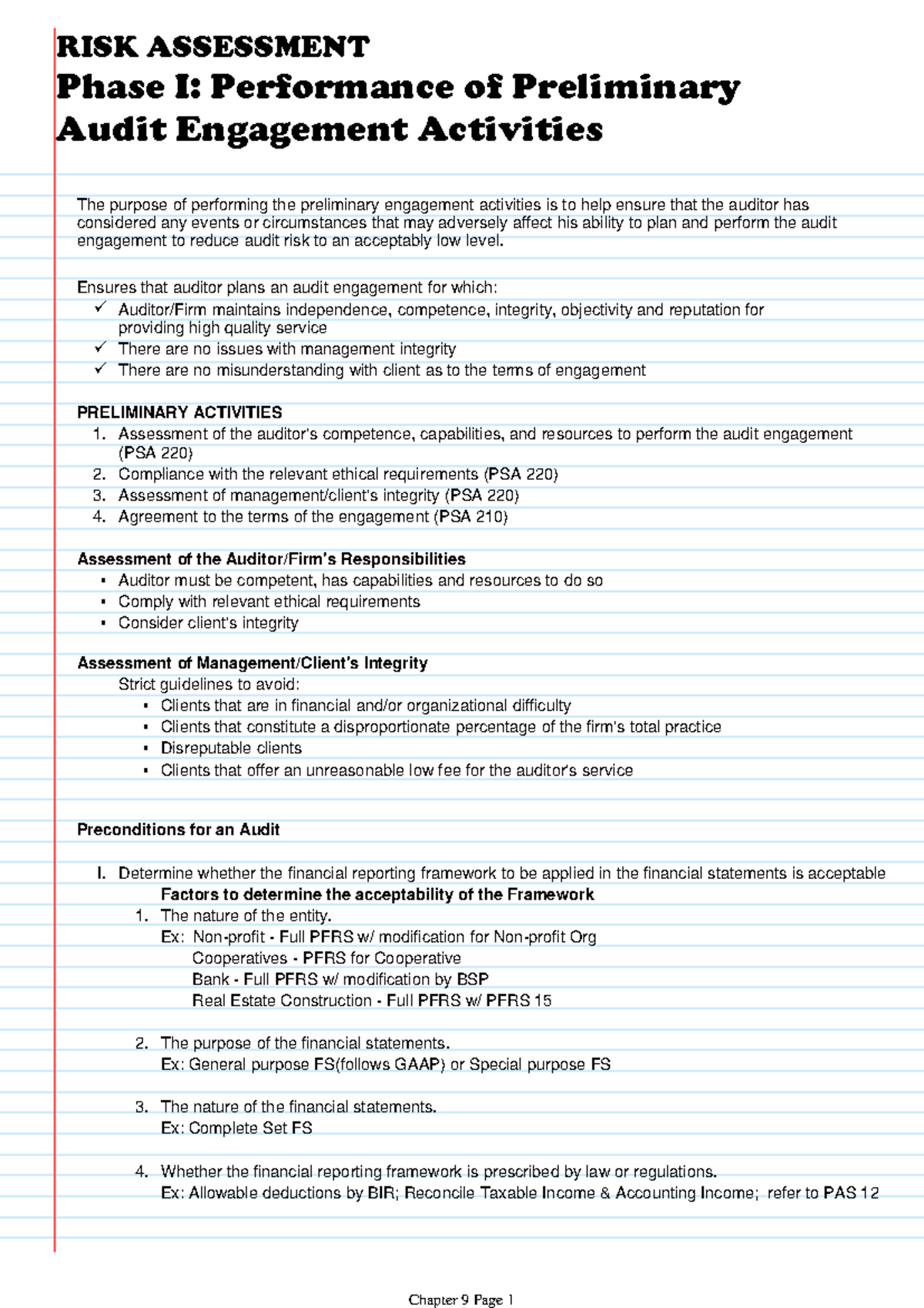 Chapter 9 Risk Assessment Notes - The purpose of performing the ...