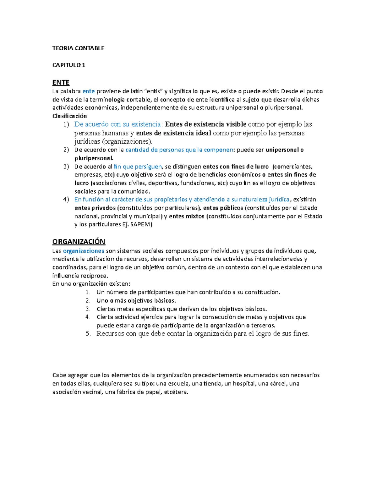 Teoria Contable - TEORIA CONTABLE CAPITULO 1 ENTE La palabra ente ...
