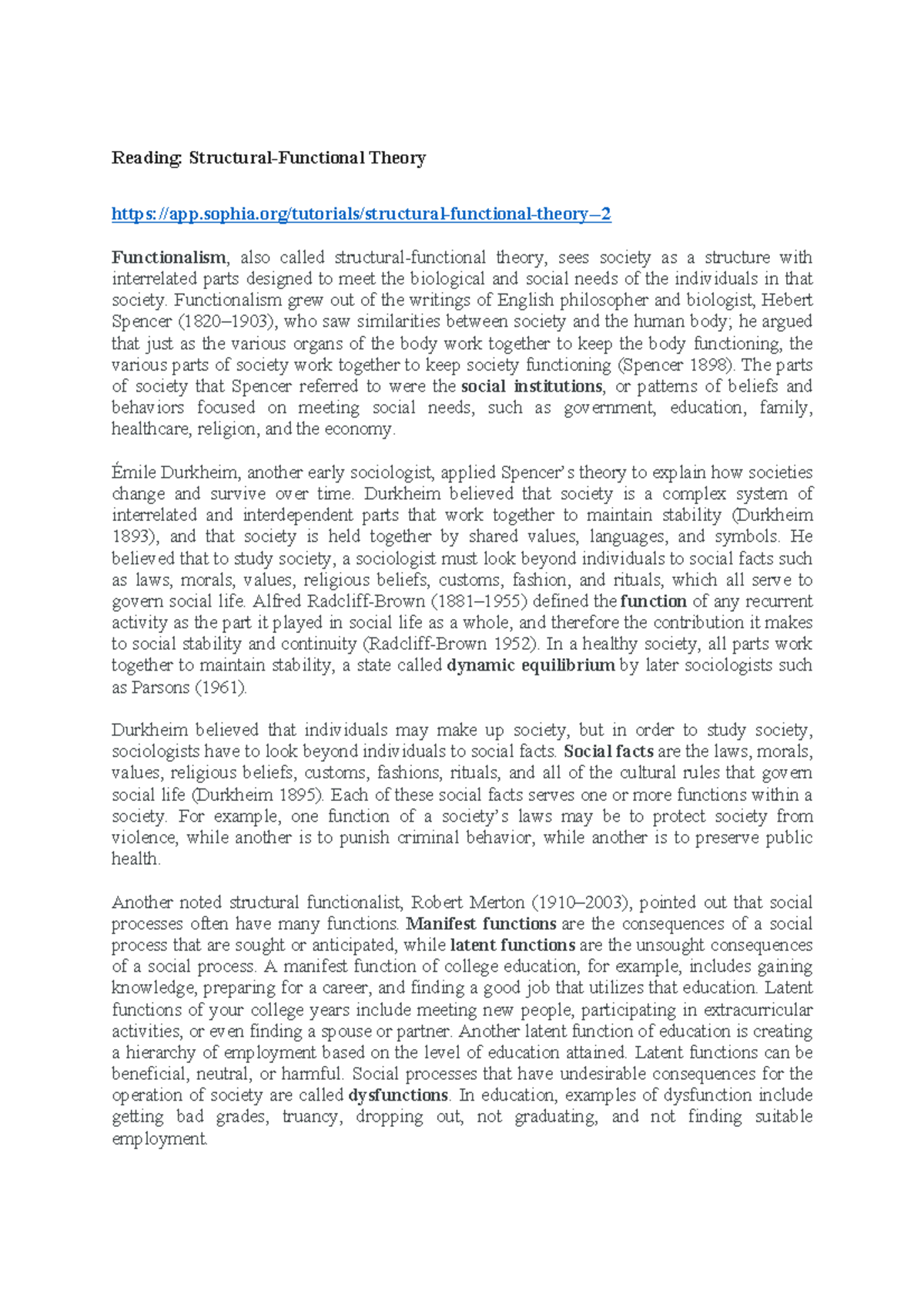 (7) Structural Functionalism - Reading: Structural-Functional Theory ...