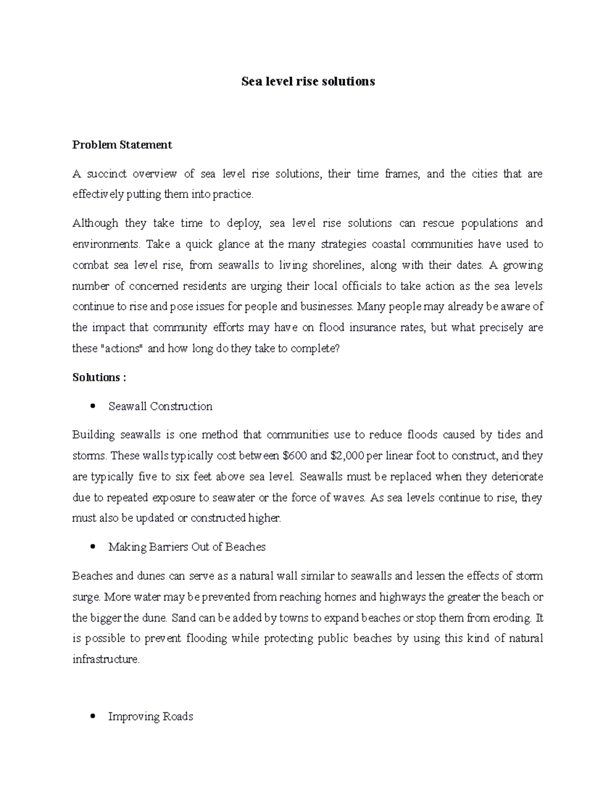Compilation 2 best papers - Sea level rise solutions Problem Statement ...