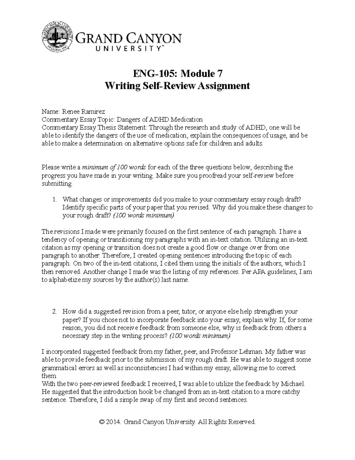 ENG105 Self Review Assignment copy - ENG-105: Module 7 Writing Self ...