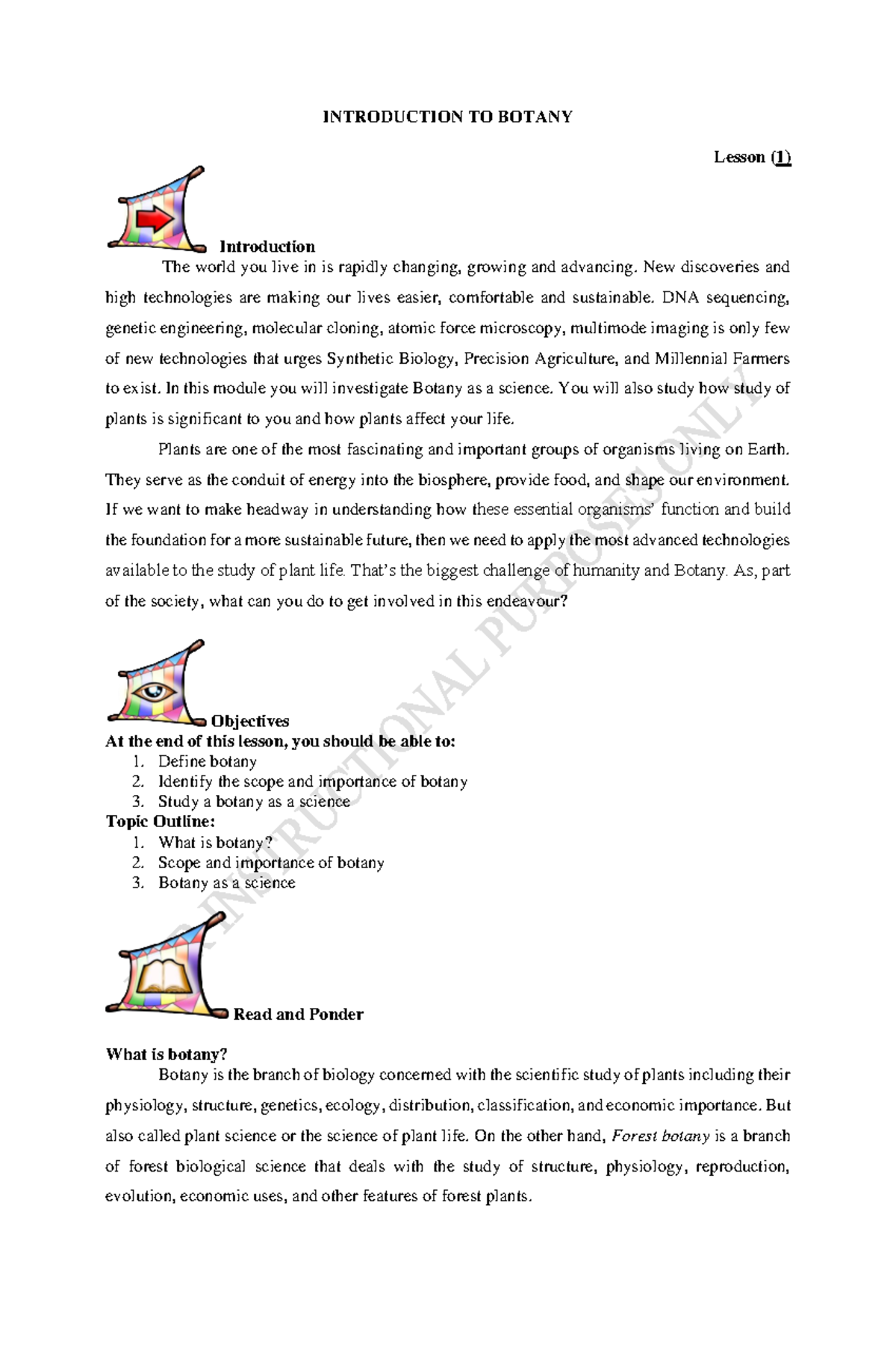 Topic 1 - notes - INTRODUCTION TO BOTANY Lesson (1) Introduction The ...