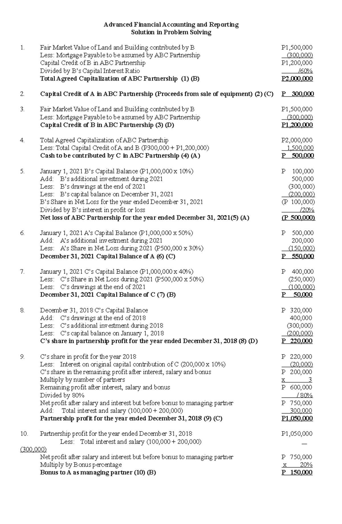 Solution in AFAR Problem Solving - Advanced Financial Accounting and ...