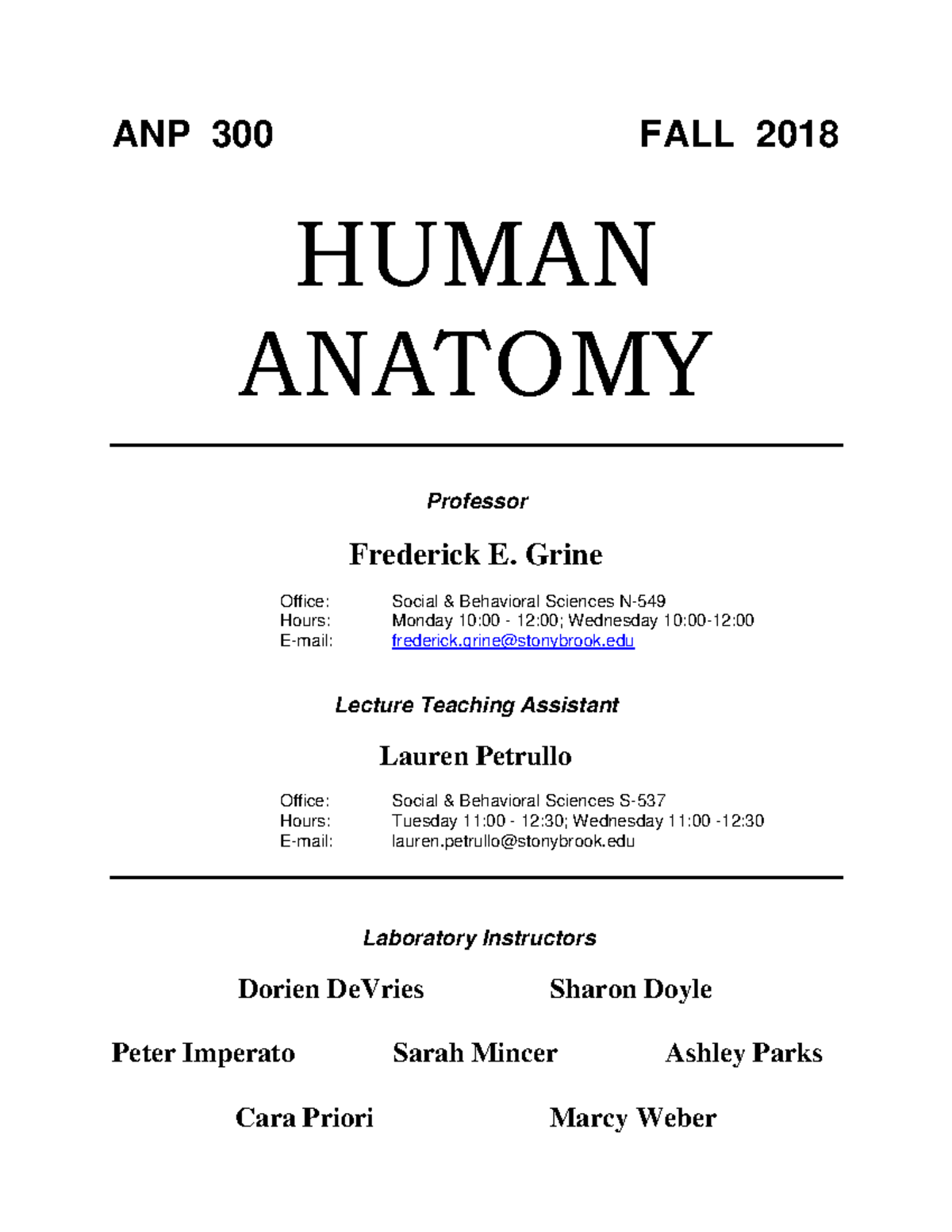 Anatomy and physiology 300 syllabus - ANP 300 FALL 2018 HUMAN ANATOMY ...