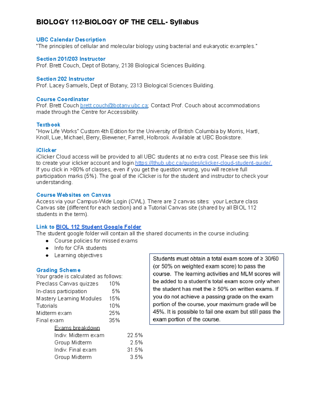 BIOL 112 Syllabus 2023WT2 - BIOLOGY 112-BIOLOGY OF THE CELL- Syllabus ...