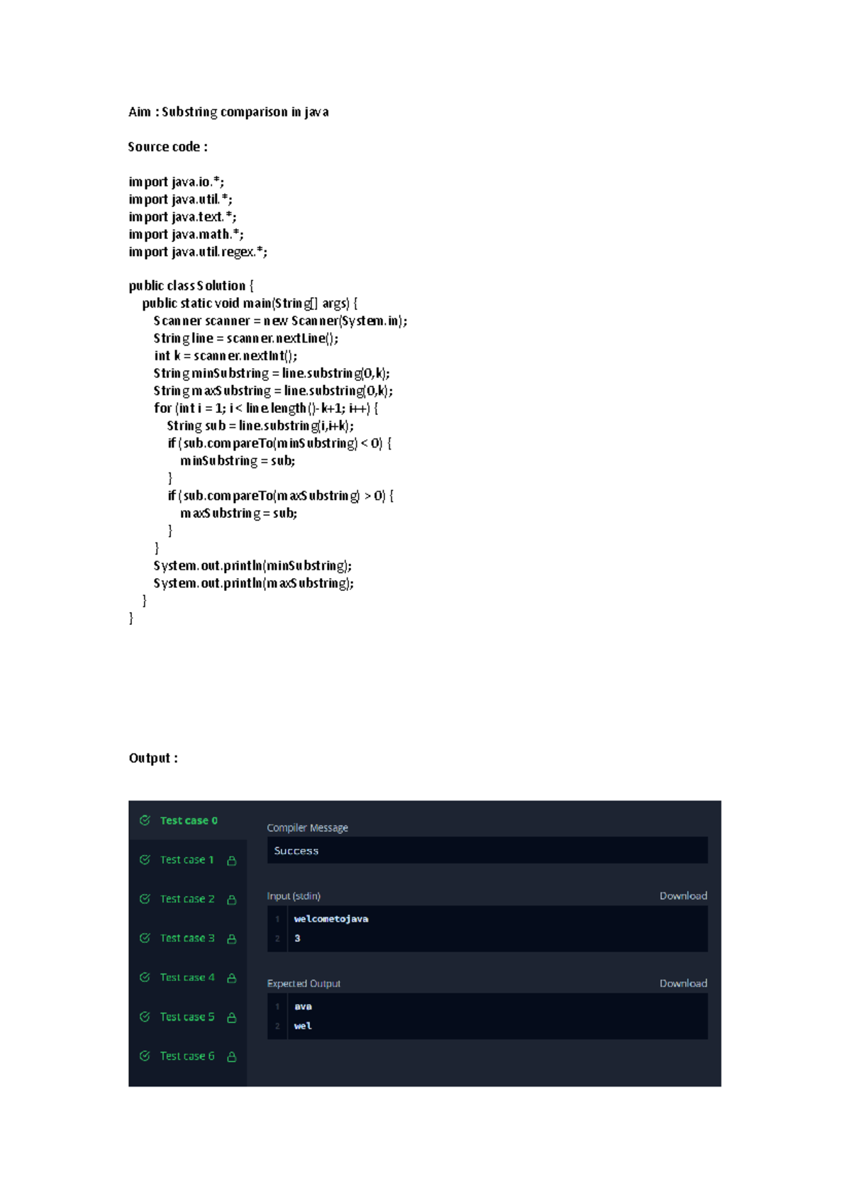 Binder 2 - Aim : Substring comparison in java Source code : import java.; import java.; import ...
