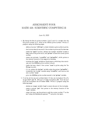 Assignment 2 - ASSIGNMENT TWO MATH 458: Scientific Computing II June 2, 2023 If we list all the ...
