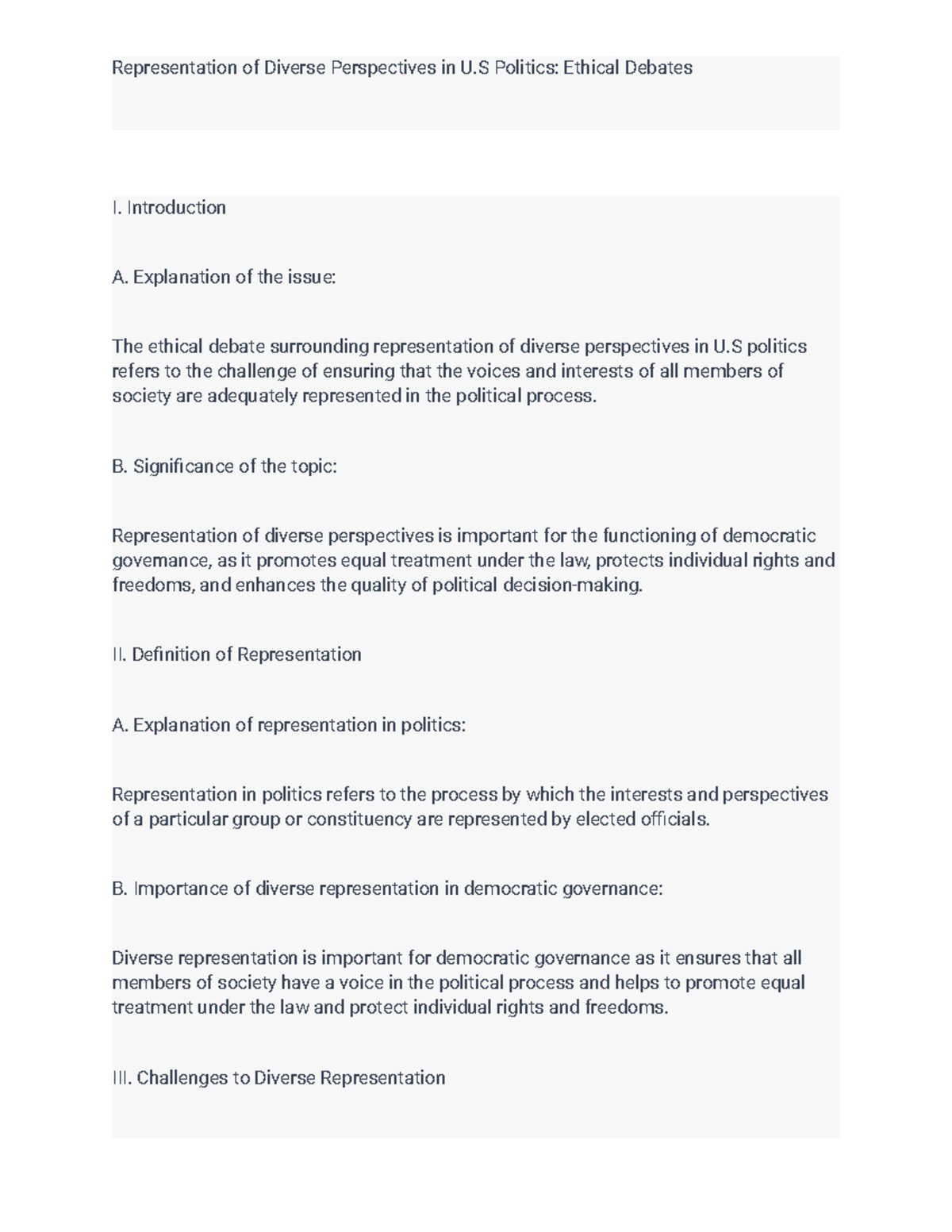 Representation of Diverse Perspectives in U.S Politics Ethical Debates ...