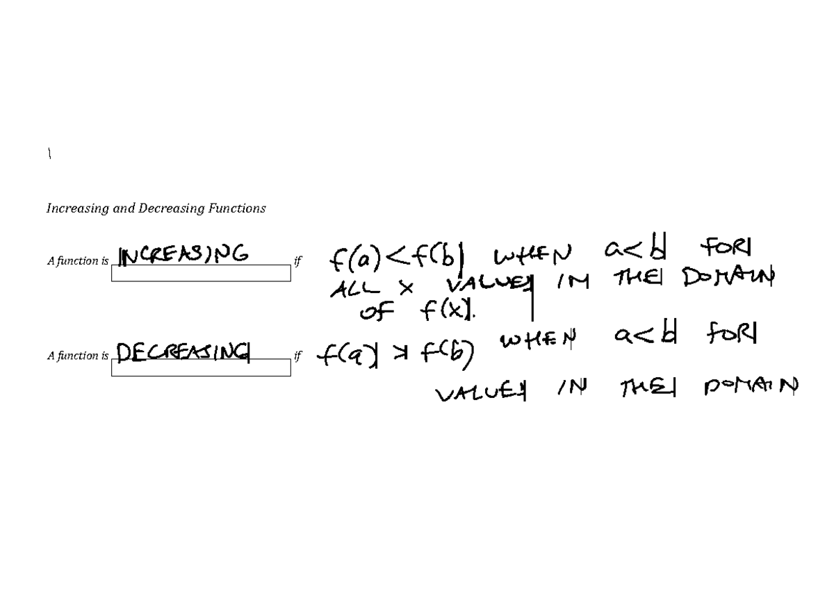 Math1505Notebook B 2 - Math notes - \ Increasing and Decreasing ...