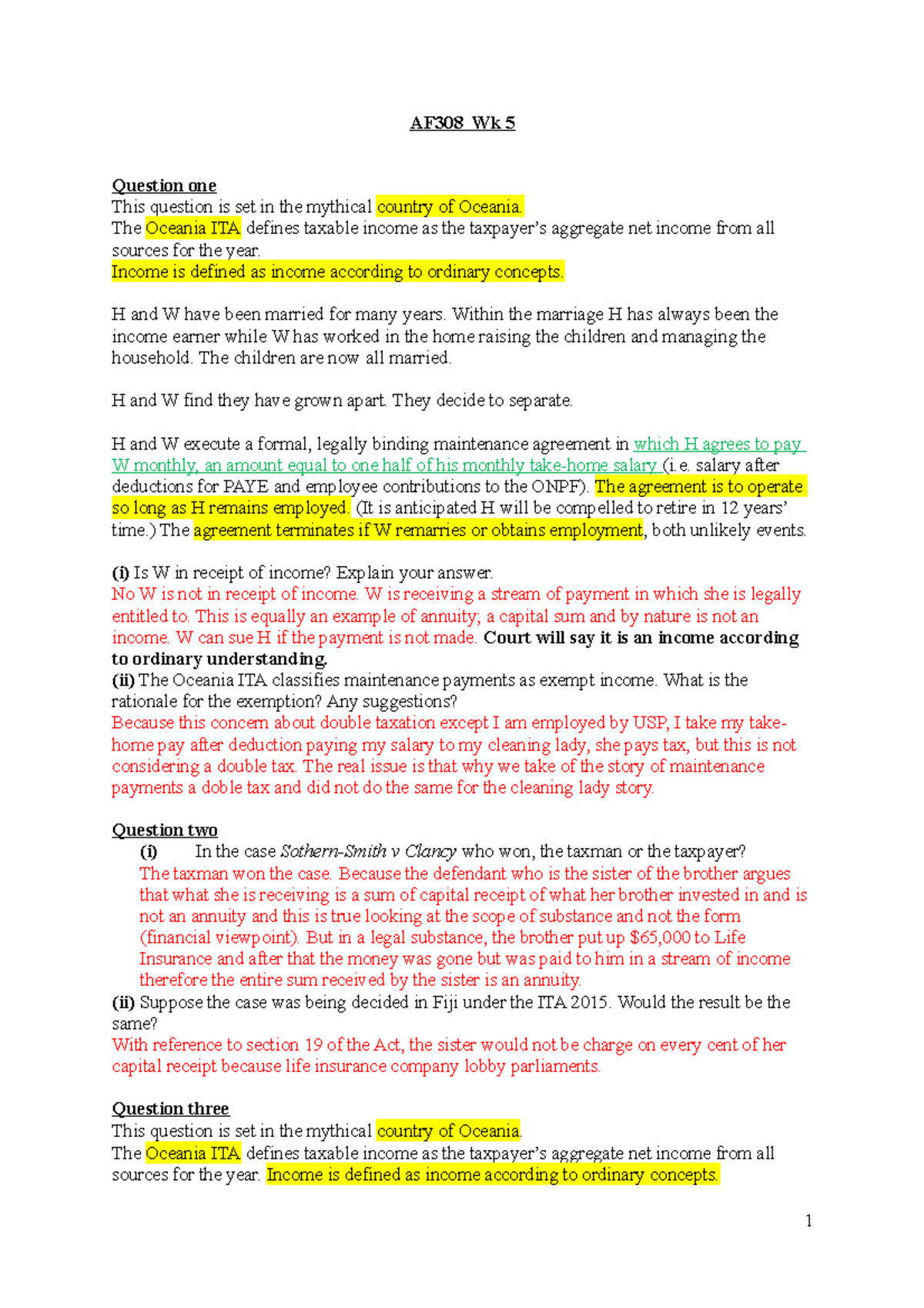 AF308 wk 05 tut (1) - notes - AF308 Wk 5 Question one This question is ...