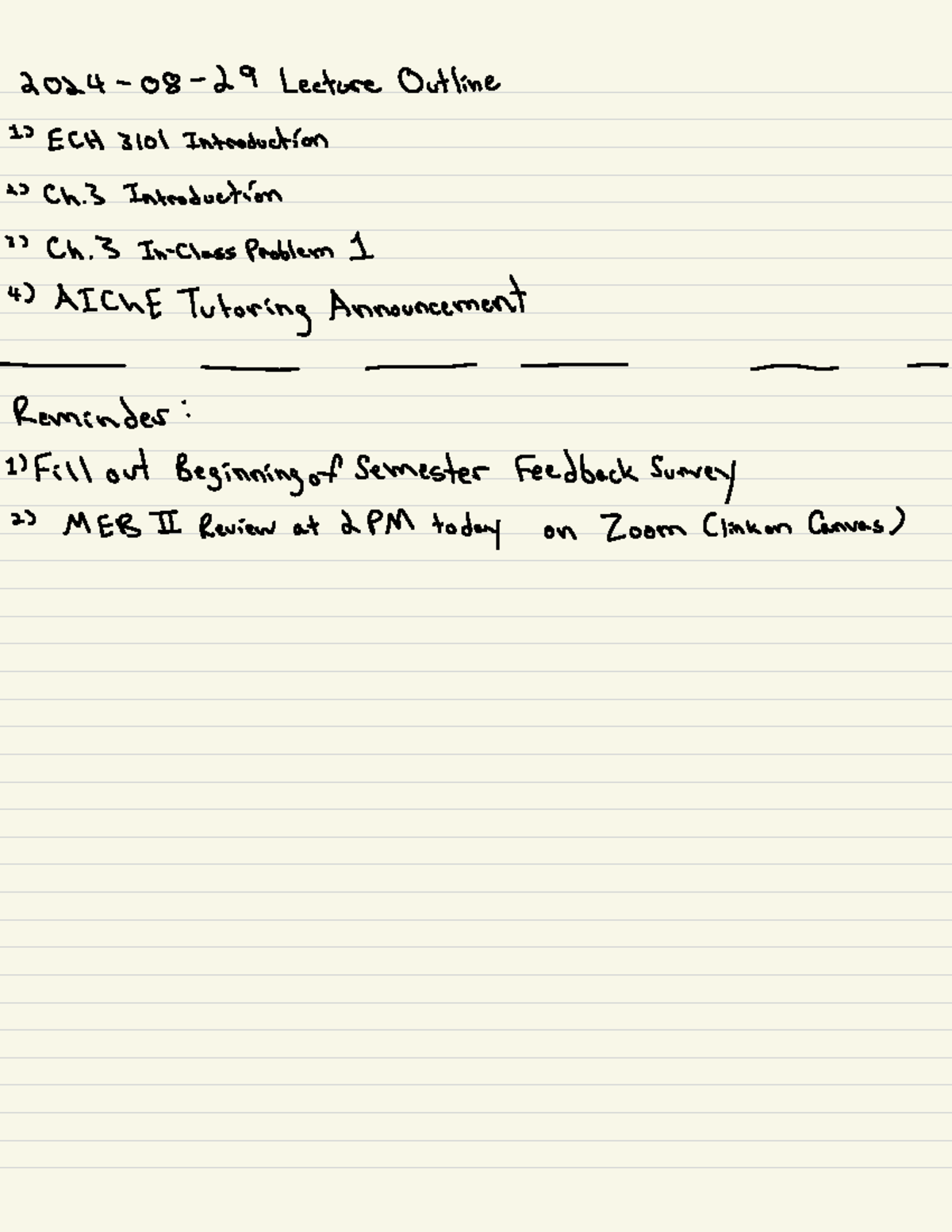 2024-08-29 Lecture Notes - 2014-08-29 Lecture Outline 1) ECH 310 ...