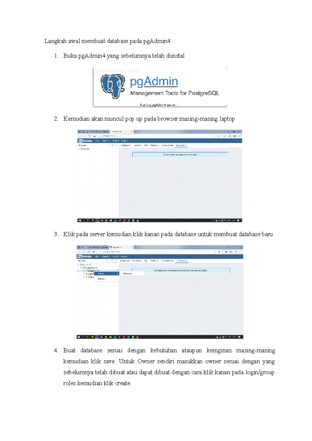 Langkah awal membuat database pada pg Admin 4 - Langkah awal membuat database pada pgAdmin4 ...