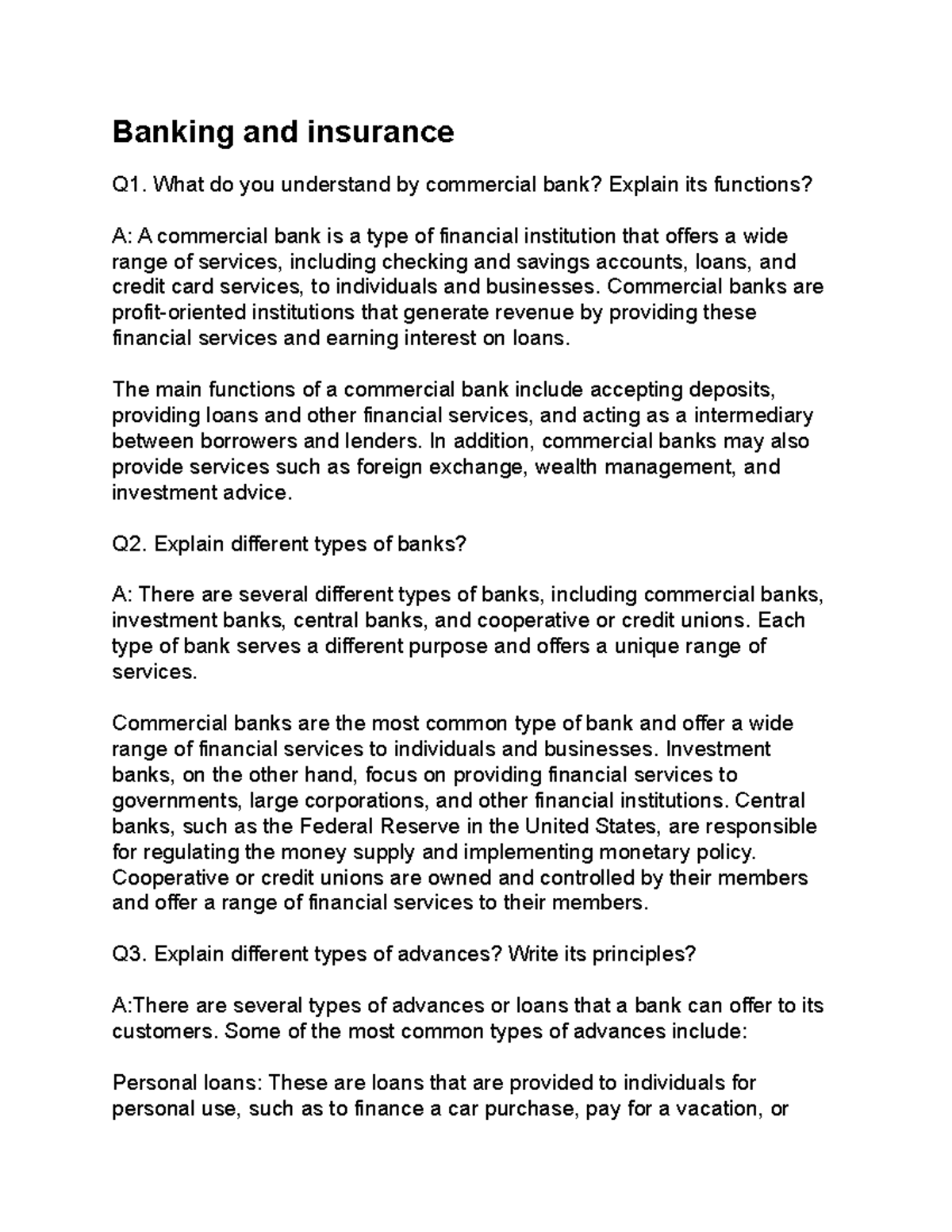 Banking and insurance - What do you understand by commercial bank ...