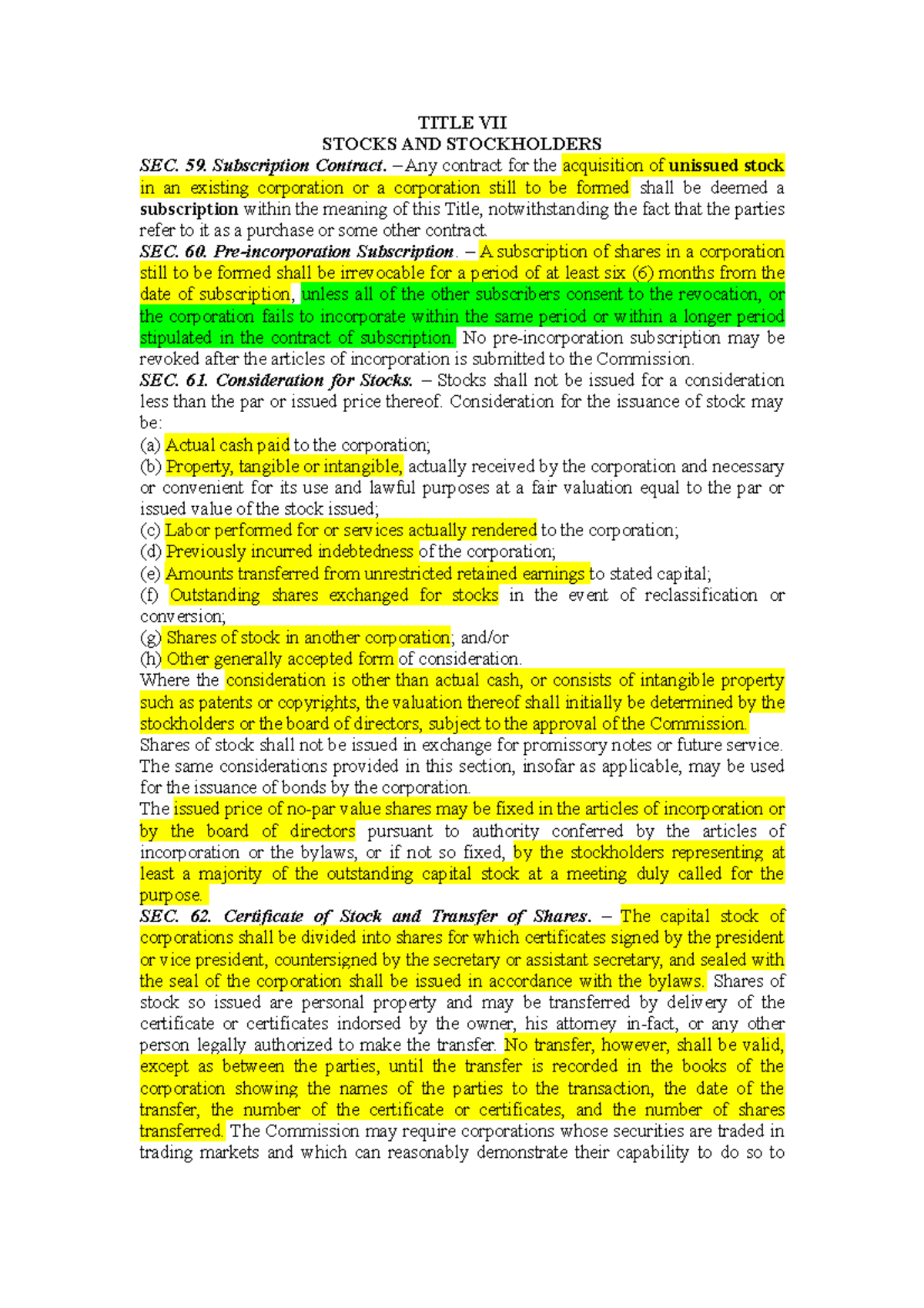 Sec59-72 Corplaw - Section 59- 72 of Corporation and Securities Law ...