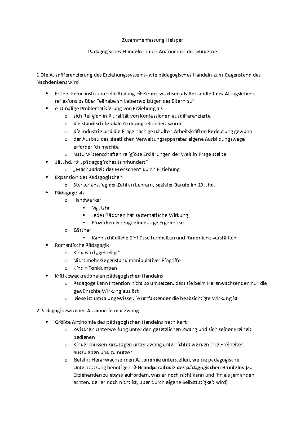 Zusammenfassung Helsper Pädagogisches Handeln - Jhd. „pädagogisches ...
