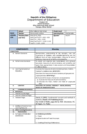 Lesson 10 - ........ - Jamuel B. Felecio Assessment and Evaluation in Mathematics BSED-MATH 3 ...