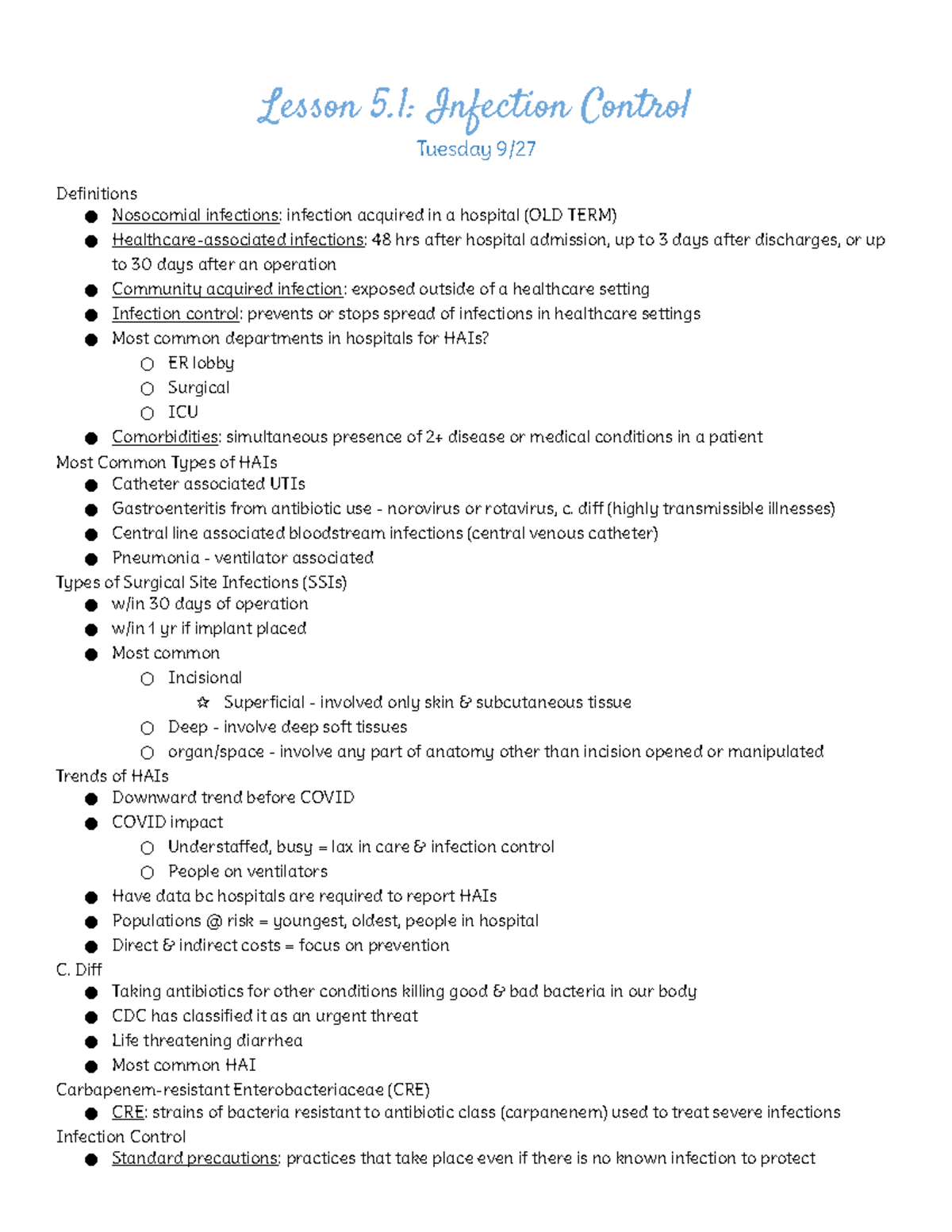 Lesson 5.1 Notes: Infection Control - Lesson 5: Infection Control ...