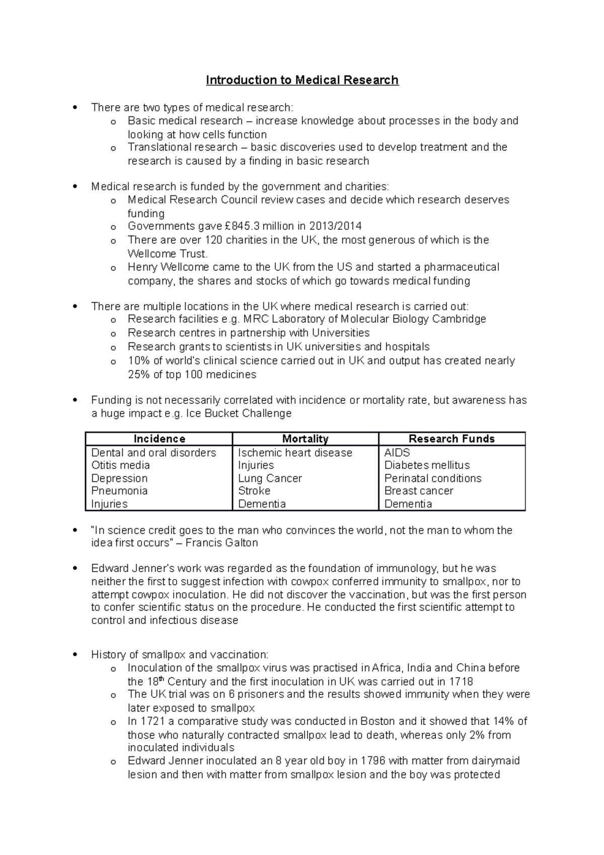 Lecture 11 notes - Introduction to Medical Reasearch - Introduction to ...