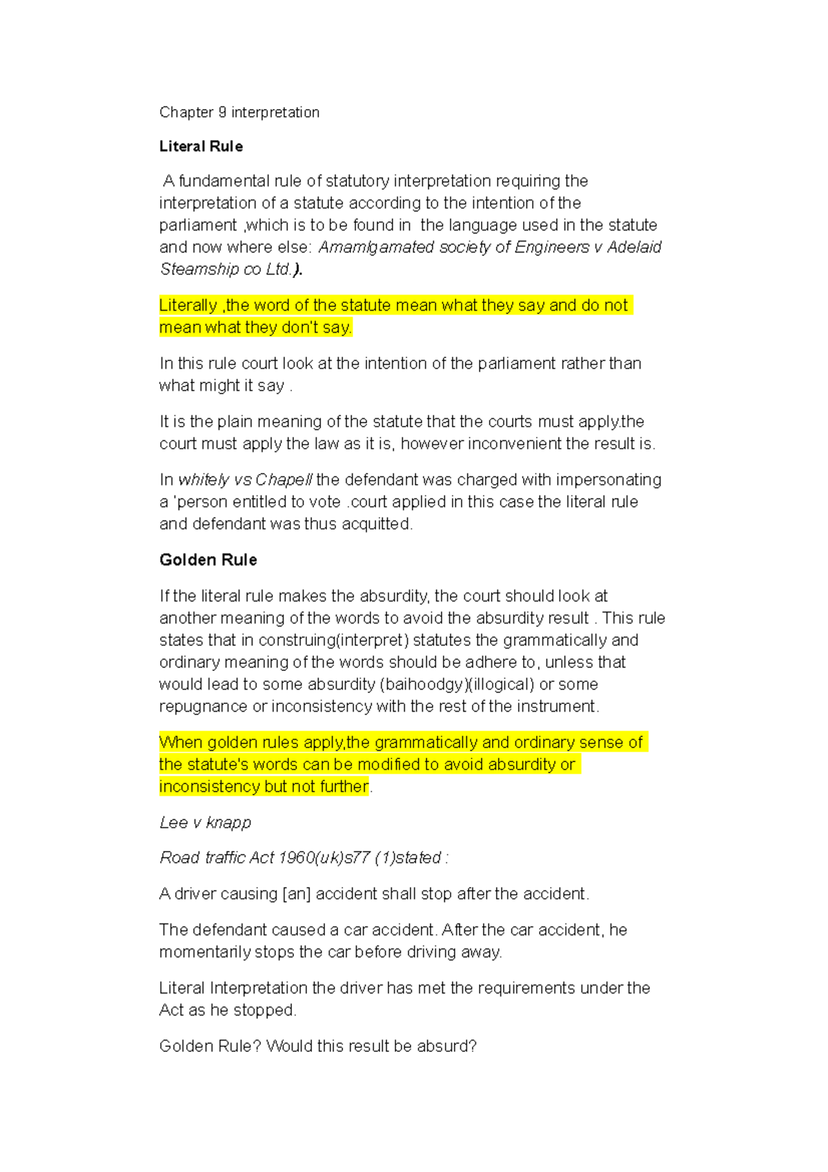 Chapter 9 interpretation exam notes - Chapter 9 interpretation Literal ...