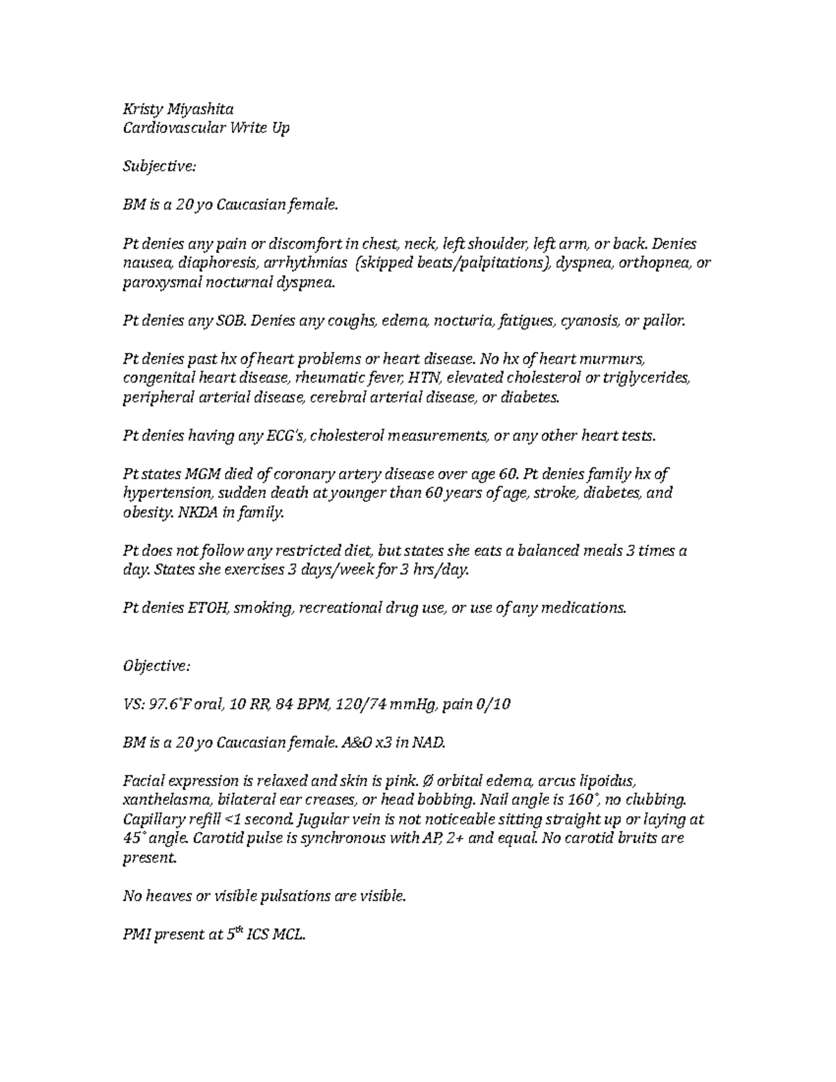 Cardiovascular Write Up - Kristy Miyashita Cardiovascular Write Up ...