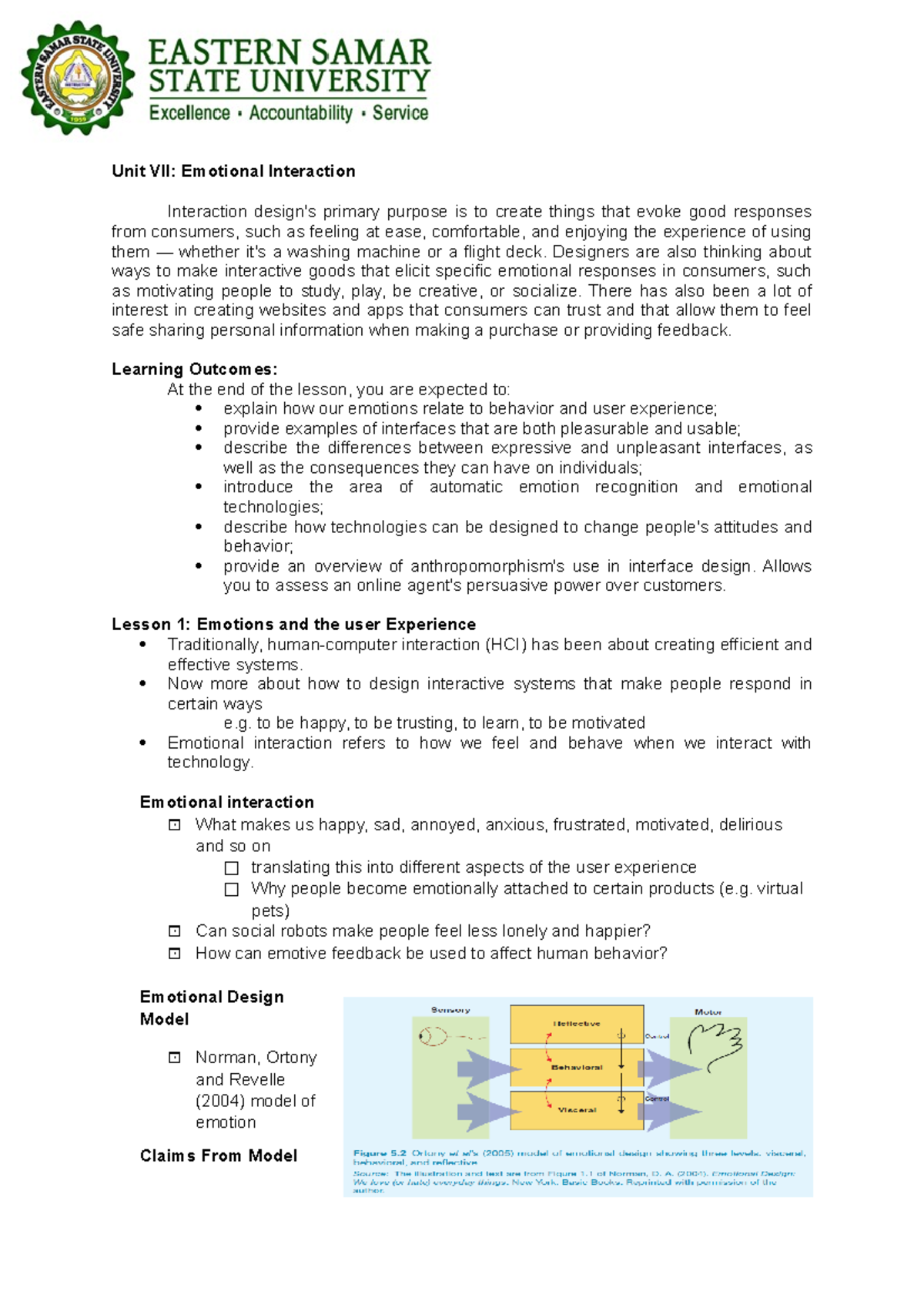 Unit VII Emotional Interaction - Unit VII: Emotional Interaction ...