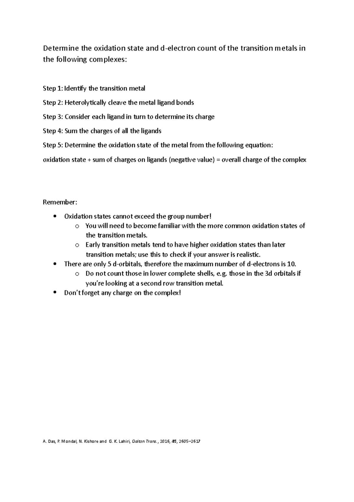 Oxidation state and d-electron count practice exercise - Determine the ...