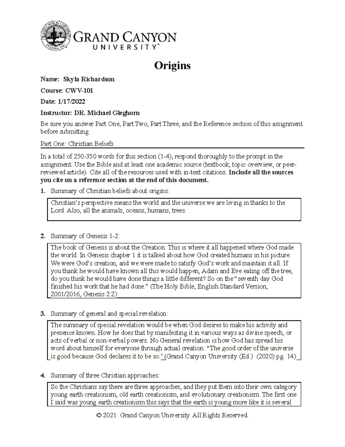 CWV 101 301 RS T2Origins Online - Origins Name: Skyla Richardson Course ...