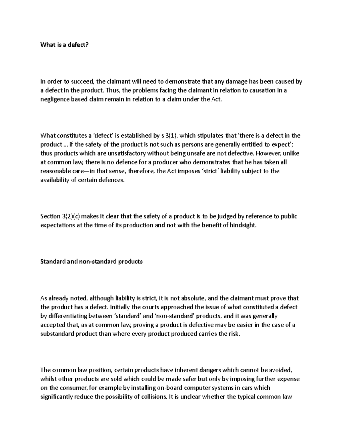 What is a defect - Commercial Law - What is a defect? In order to ...