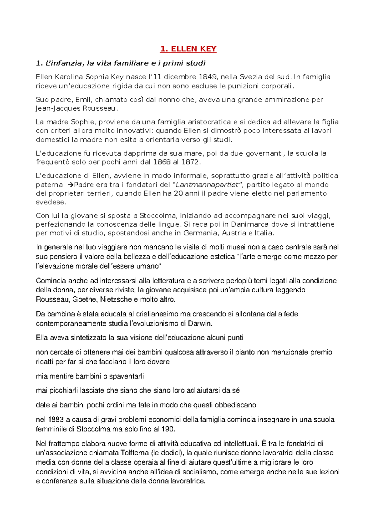 1. Ellen Key - 1. ELLEN KEY L’infanzia, la vita familiare e i primi ...