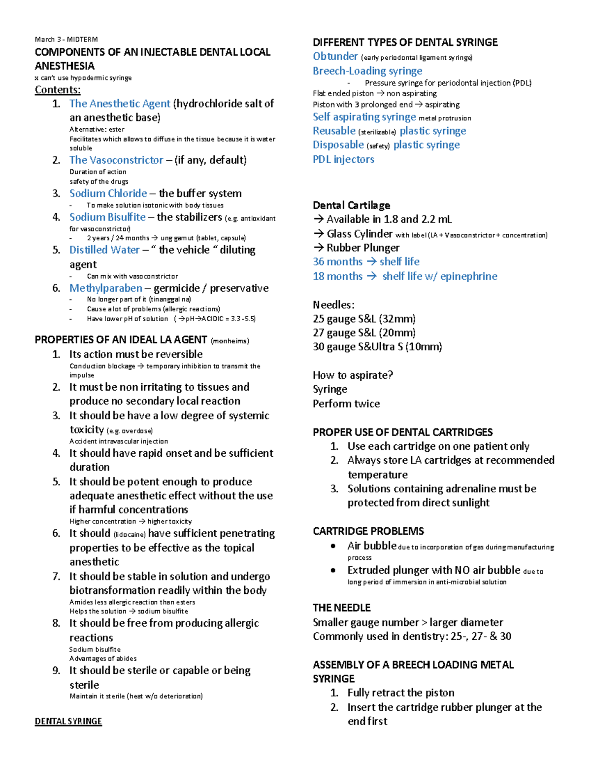 ANES LECS - anesthesiology - March 3 - MIDTERM COMPONENTS OF AN ...