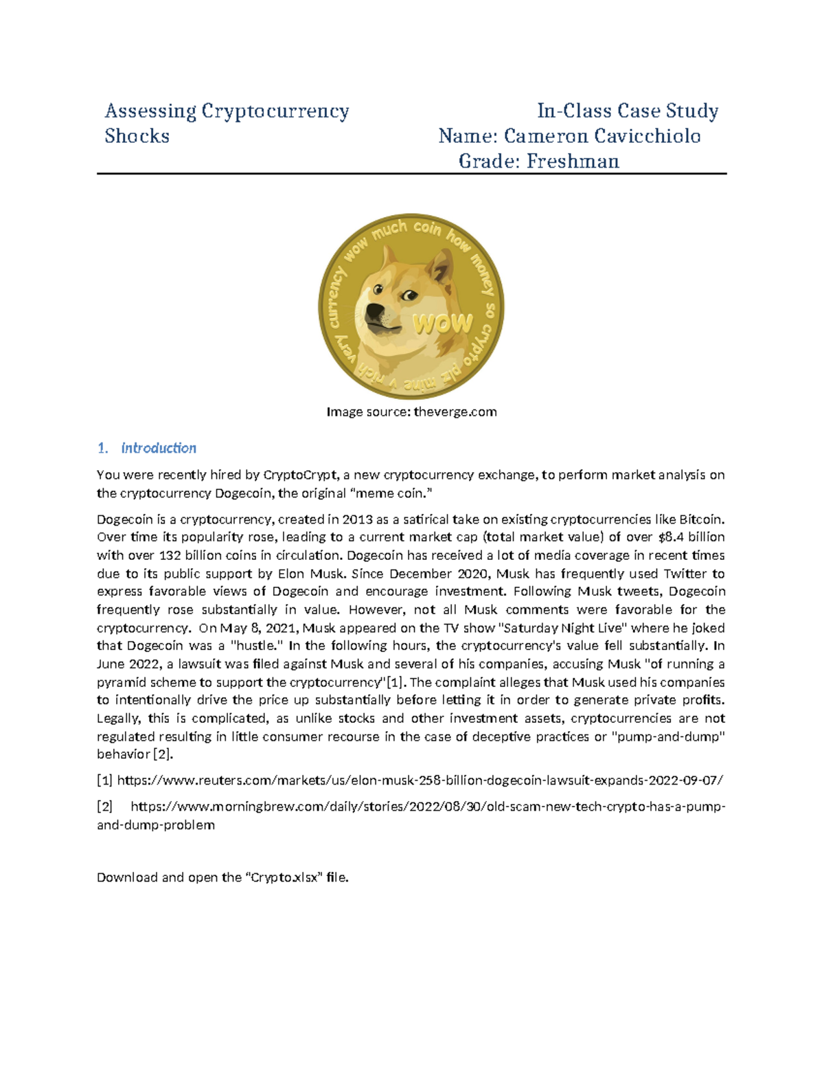 Dancing and jumping - Assessing Cryptocurrency Shocks In-Class Case ...