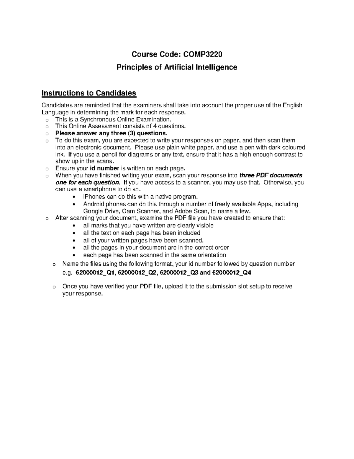 COMP3220 2021-22 Final Exam - Course Code: COMP Principles of ...