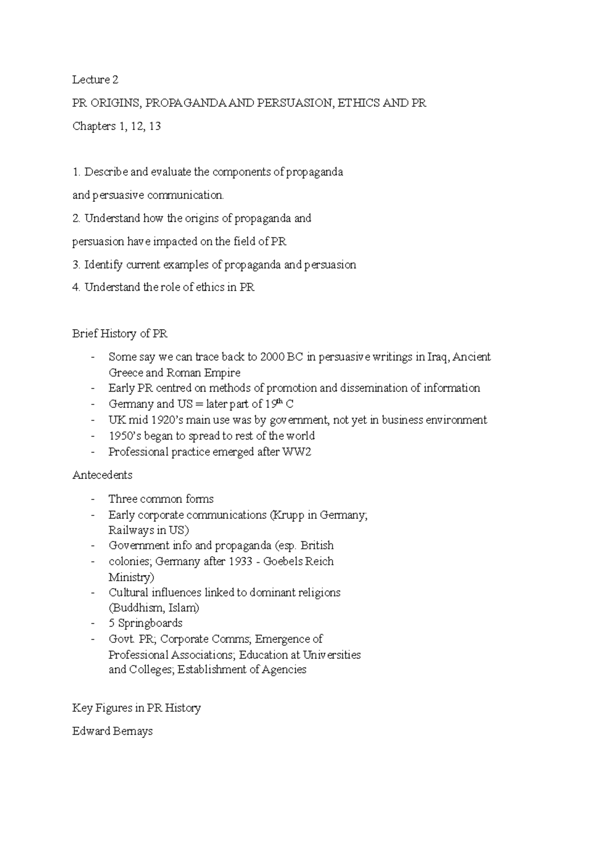 mark221 PR Notes - Lecture 2 PR ORIGINS, PROPAGANDA AND PERSUASION ...