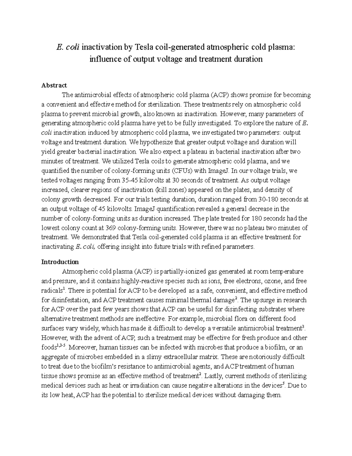 Final Lab Report - E. coli inactivation by Tesla coil-generated ...