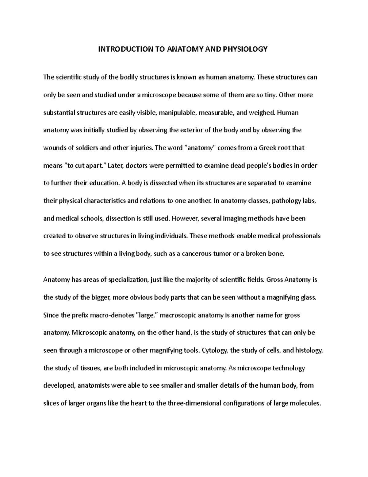 Introduction To Anatomy And Physiology - INTRODUCTION TO ANATOMY AND ...