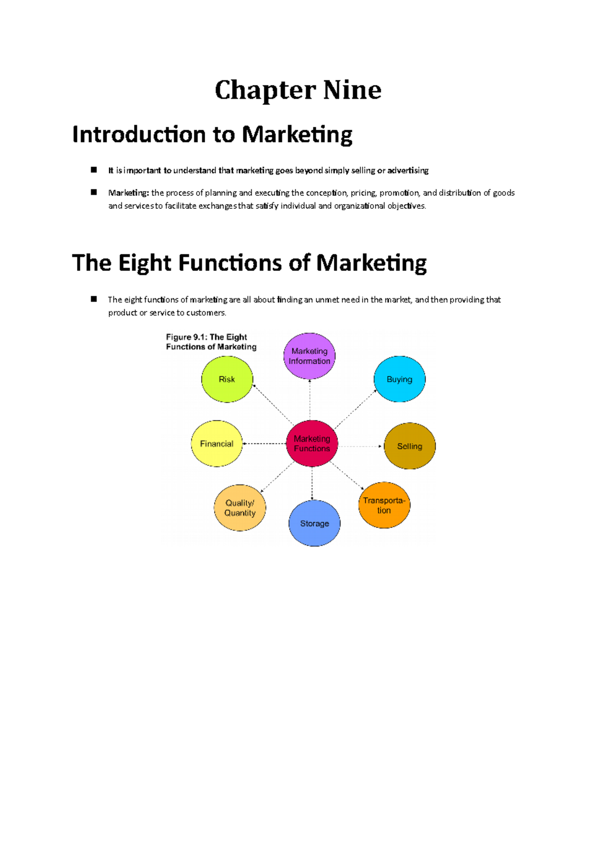 Chapter nine - note - Chapter Nine Introducion to Markeing It is ...