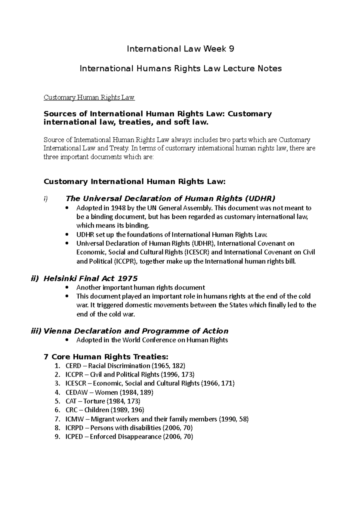 International Law - International Humans Rights Law Lecture Notes ...