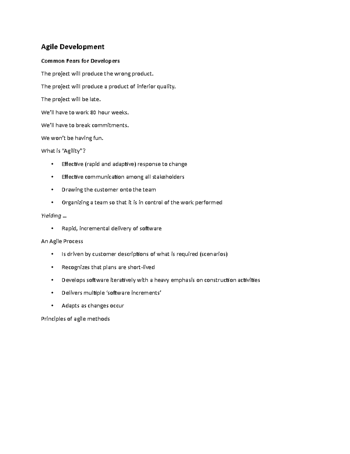 Agile Development - NOTES - Agile Development Common Fears for ...