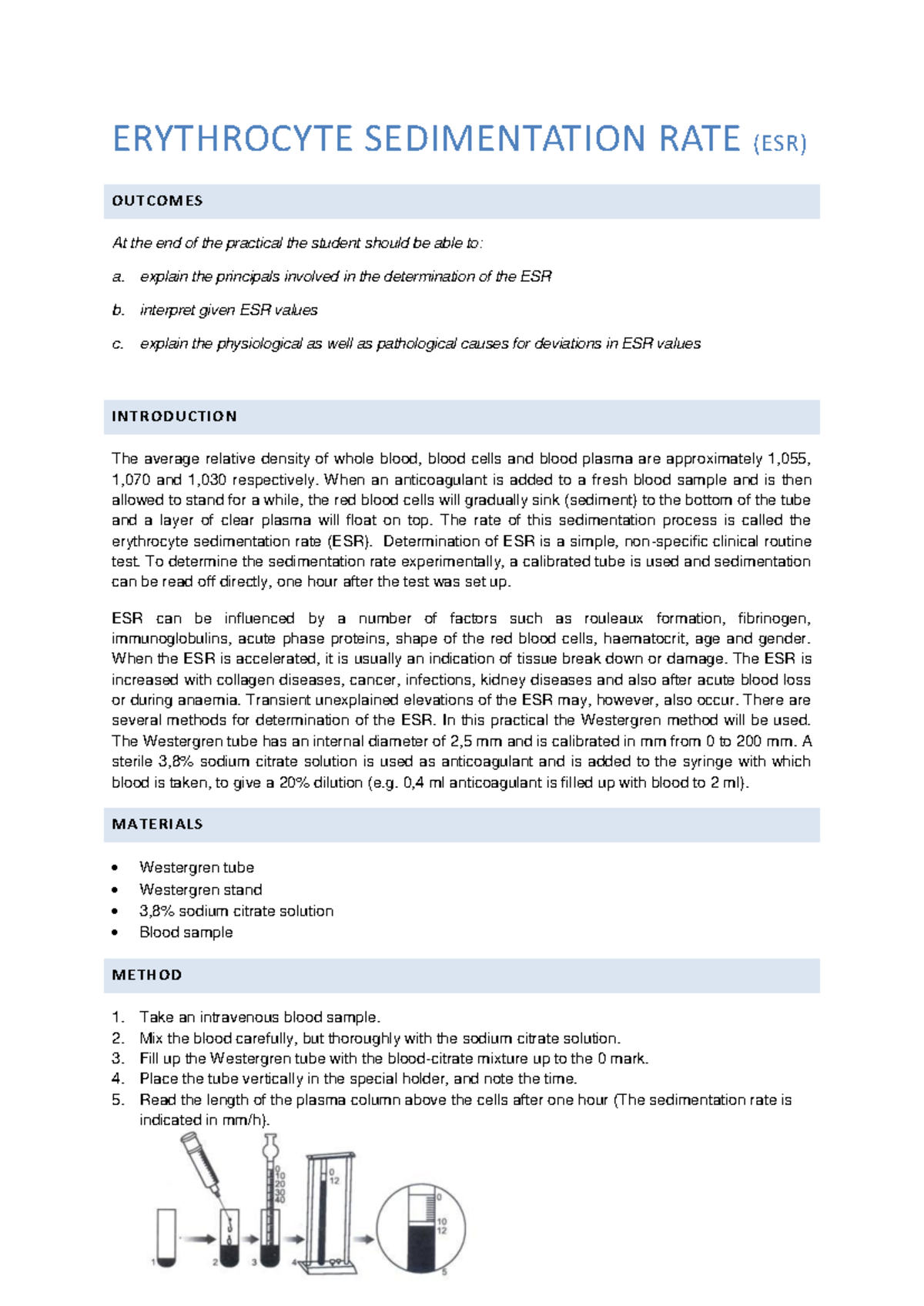 4 ESR Study material - practical notes - ERYTHROCYTE SEDIMENTATION RATE ...