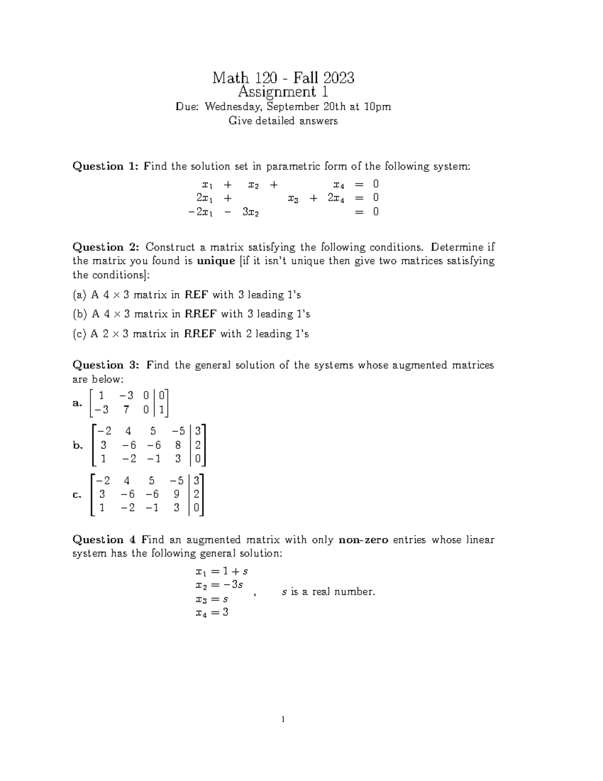 Assignment 1 - matg - Math 120 - Fall 2023 Assignment 1 Due: Wednesday, September 20th at 10pm ...