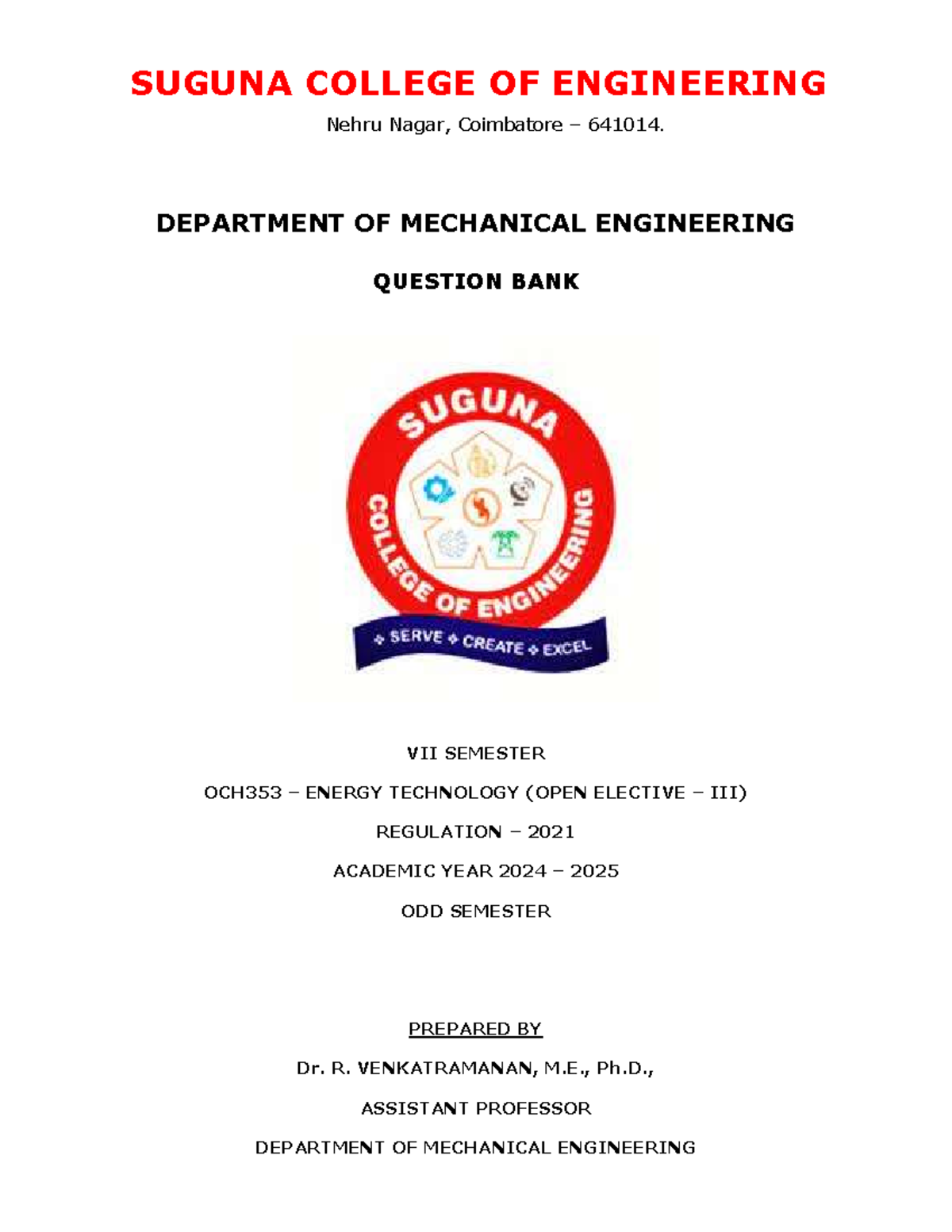 OCH353 - ET - QB - Anna University Reg2021 - SUGUNA COLLEGE OF ...