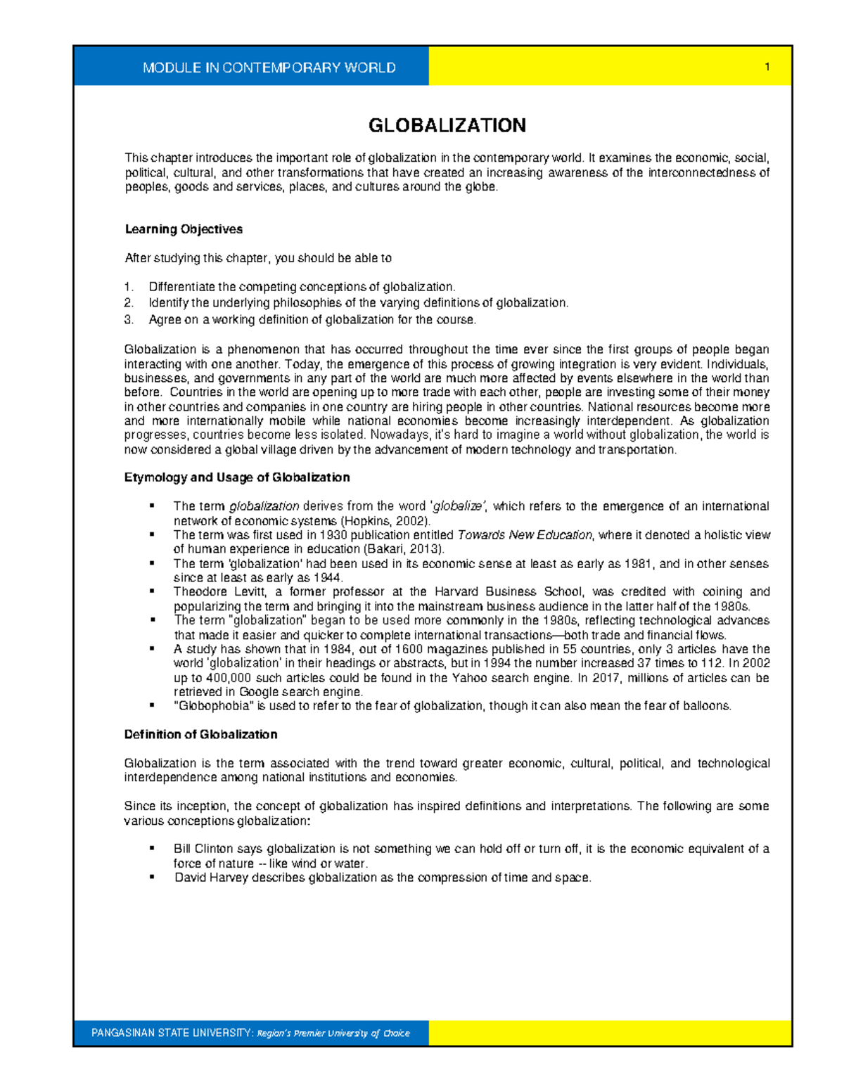 GE5 Study Guide 1 - GENERAL EDUCATION - GLOBALIZATION This chapter ...