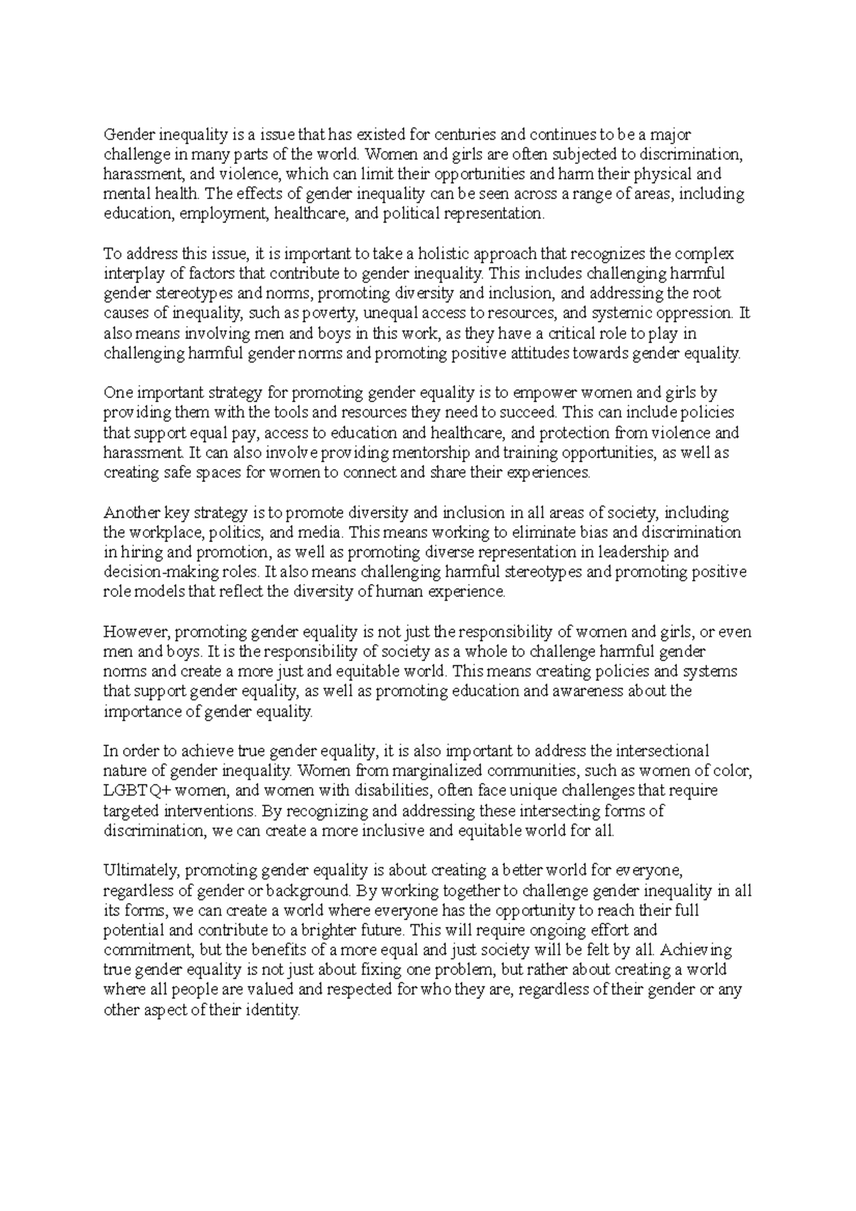 Gender Inequality Essay - Gender inequality is a issue that has existed ...