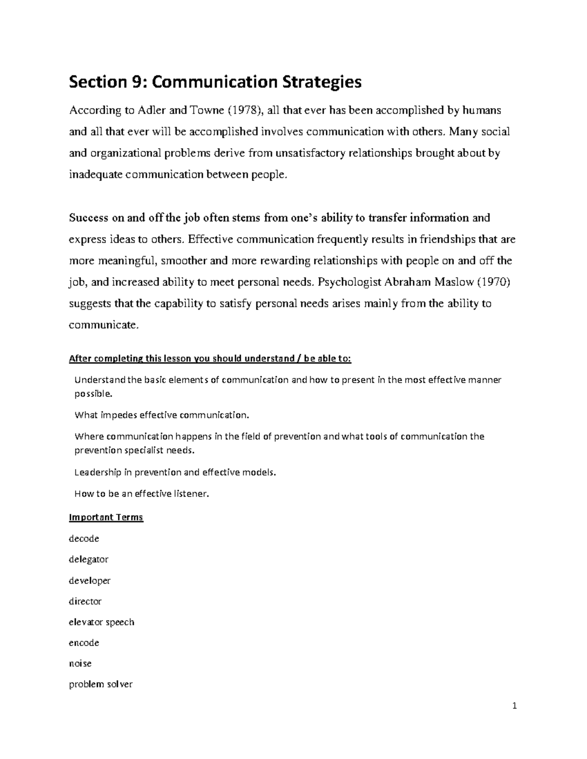 TTU ADRS 3327 Reader Section 9 Communication Strategies - Section 9 ...