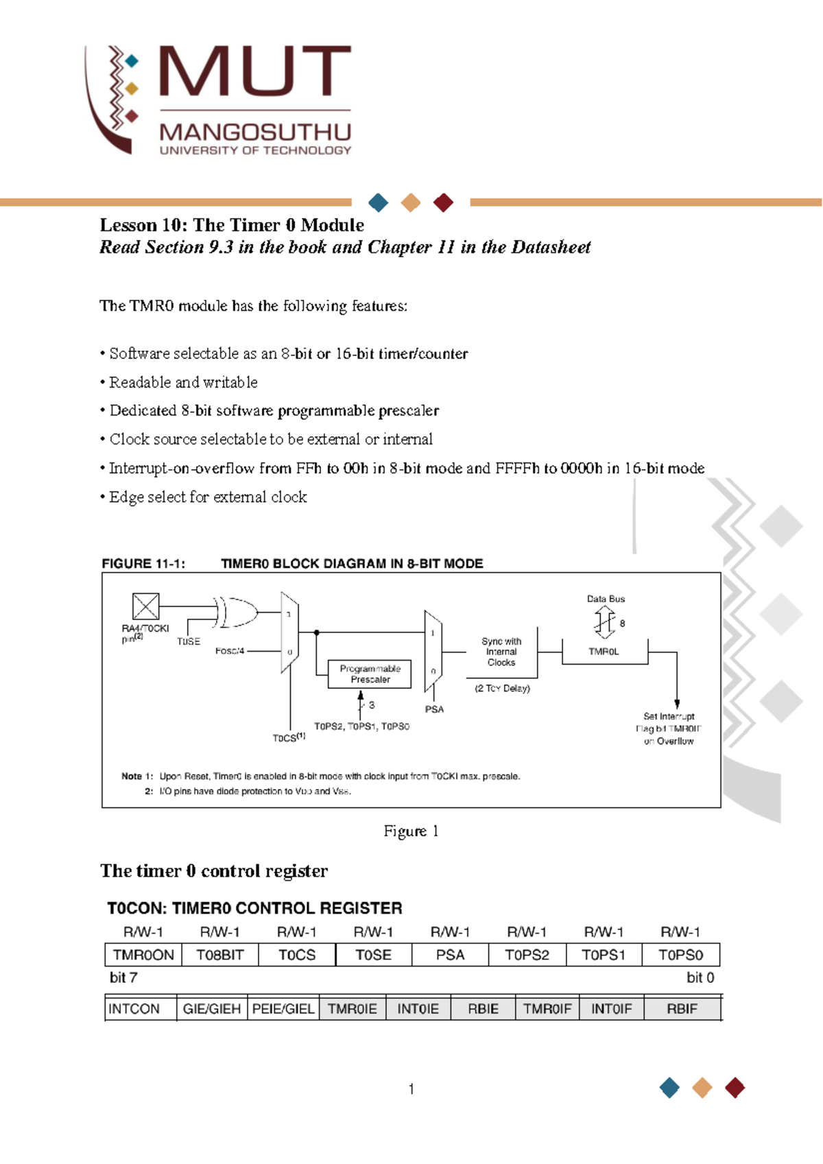 Digs Lesson 10 - Dre - Lesson 1 0 : The Timer 0 Module Read Section 9 in the book and Chapter 11 ...